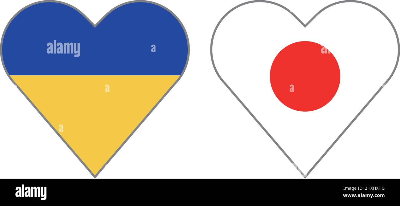 Heart shaped Ukrainian and Japanese flags. Editable vector Stock Vector ...