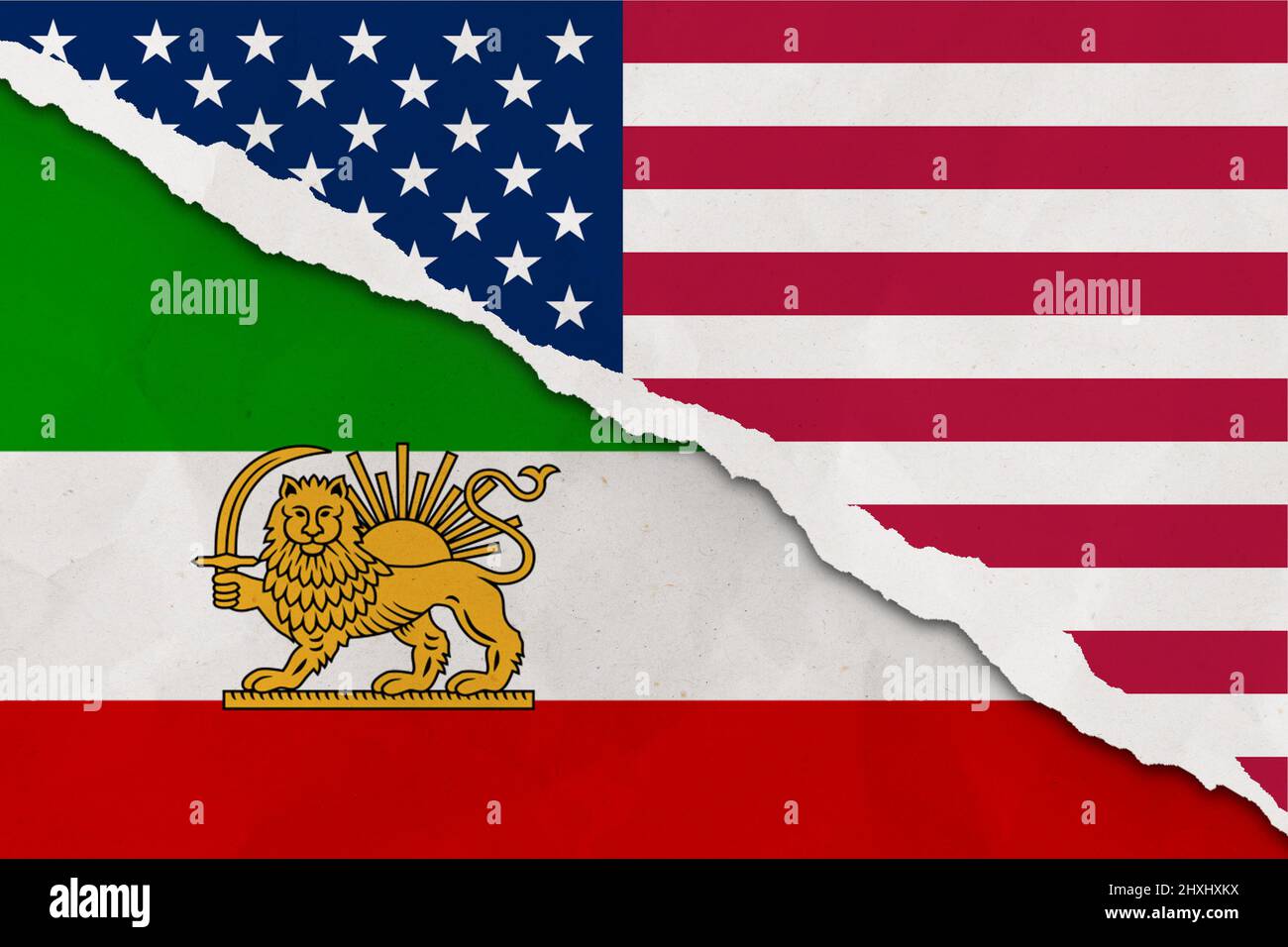 USA and Iran flag ripped paper grunge background Stock Photo - Alamy