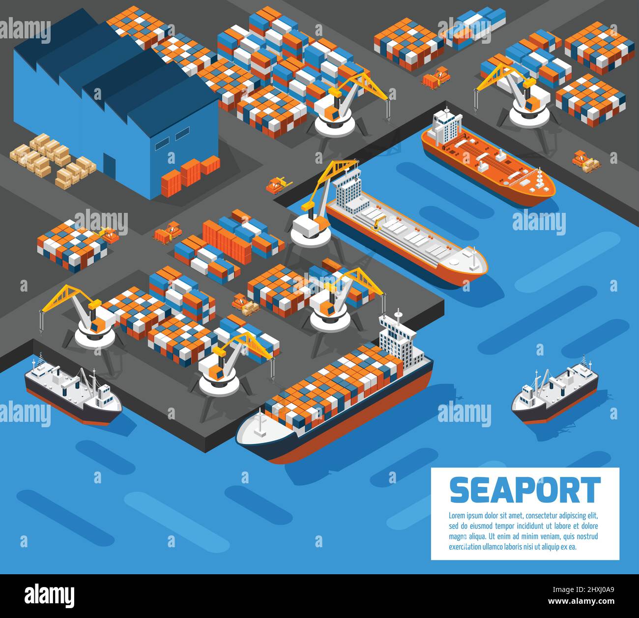 Harbor View With Cargo Crane Stock Vector Images - Alamy