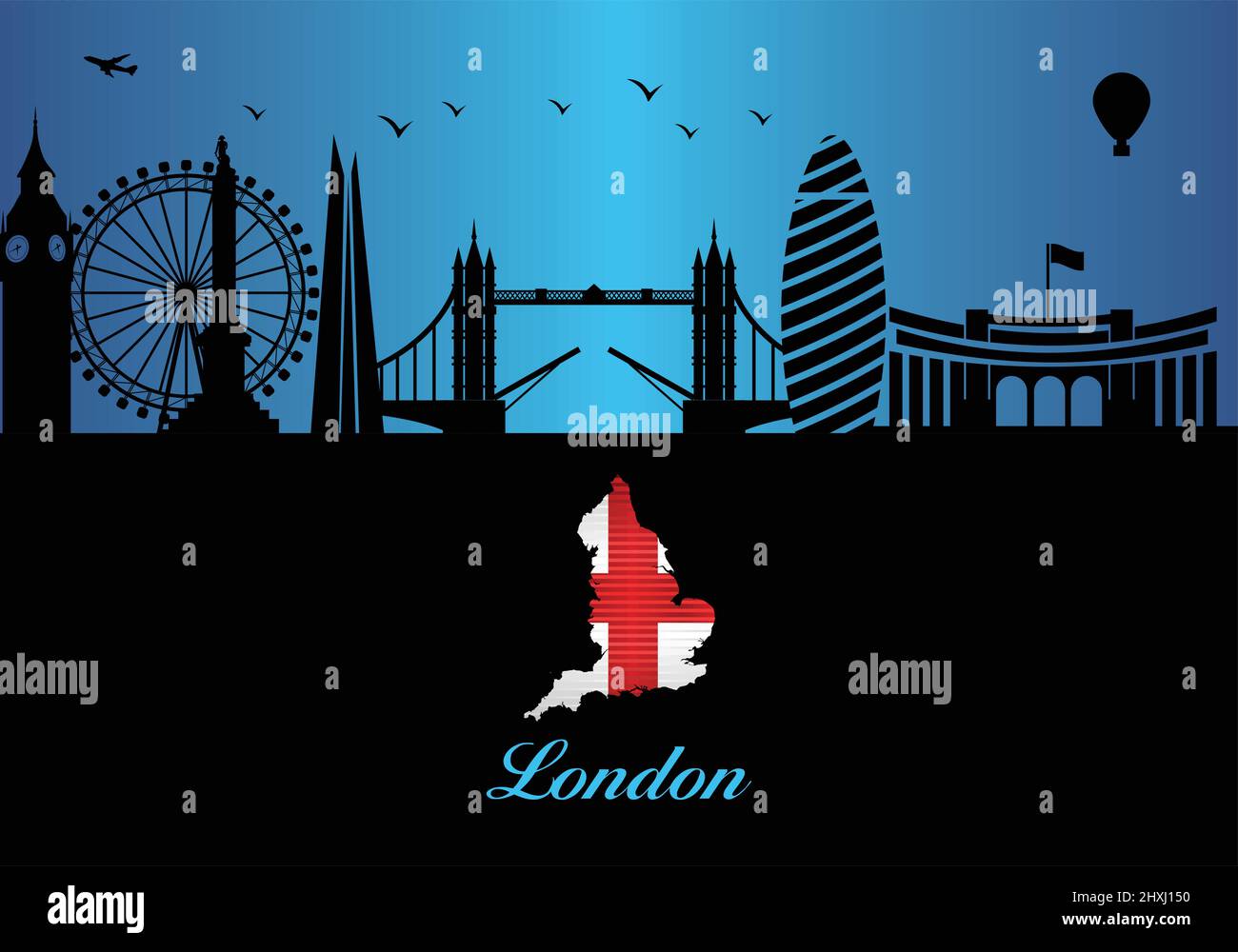 London City Skyline Silhouette - illustration, Town in Blue background ...