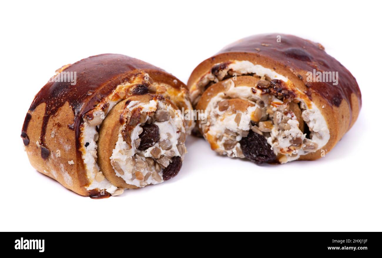 Pastry bun with cream filling isolated over white background Stock ...