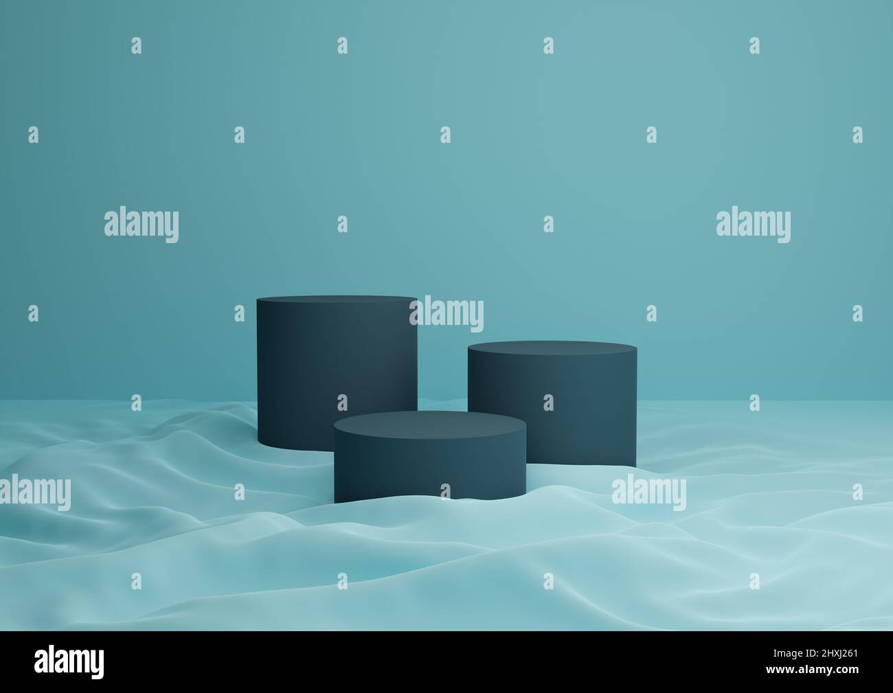 Pastel and Dark Blue Composition of Three Podiums or Stands for Product ...