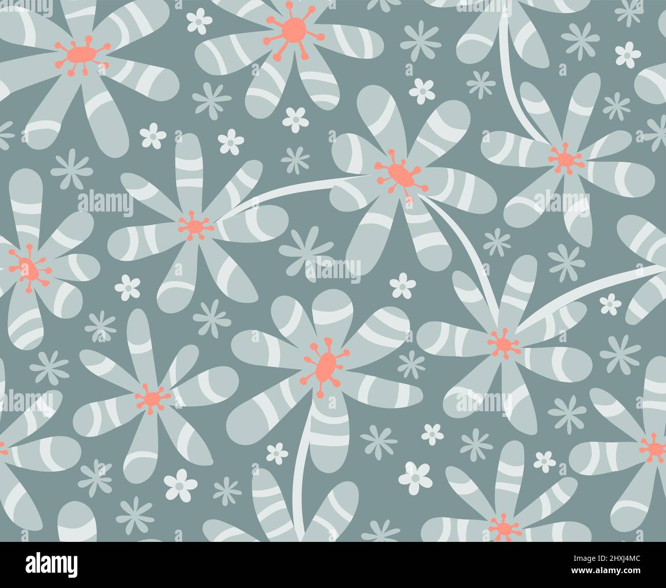 Flower Abstract Seamless Pattern Vector Illustration Ornamental Flower On Turquoise Background