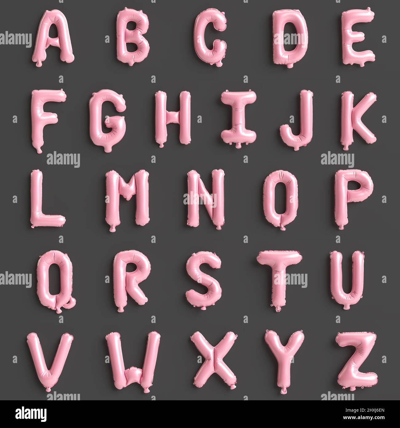 26 letters from A to Z 3d illustration of type 4 pink balloons isolated ...
