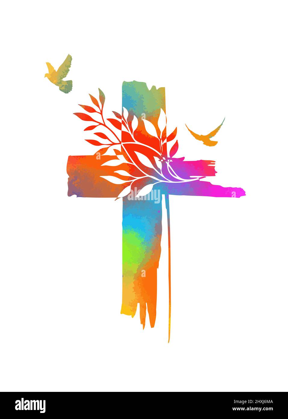 Multi-colored cross. Cross made of rainbow blots. Happy easter. Vector ...