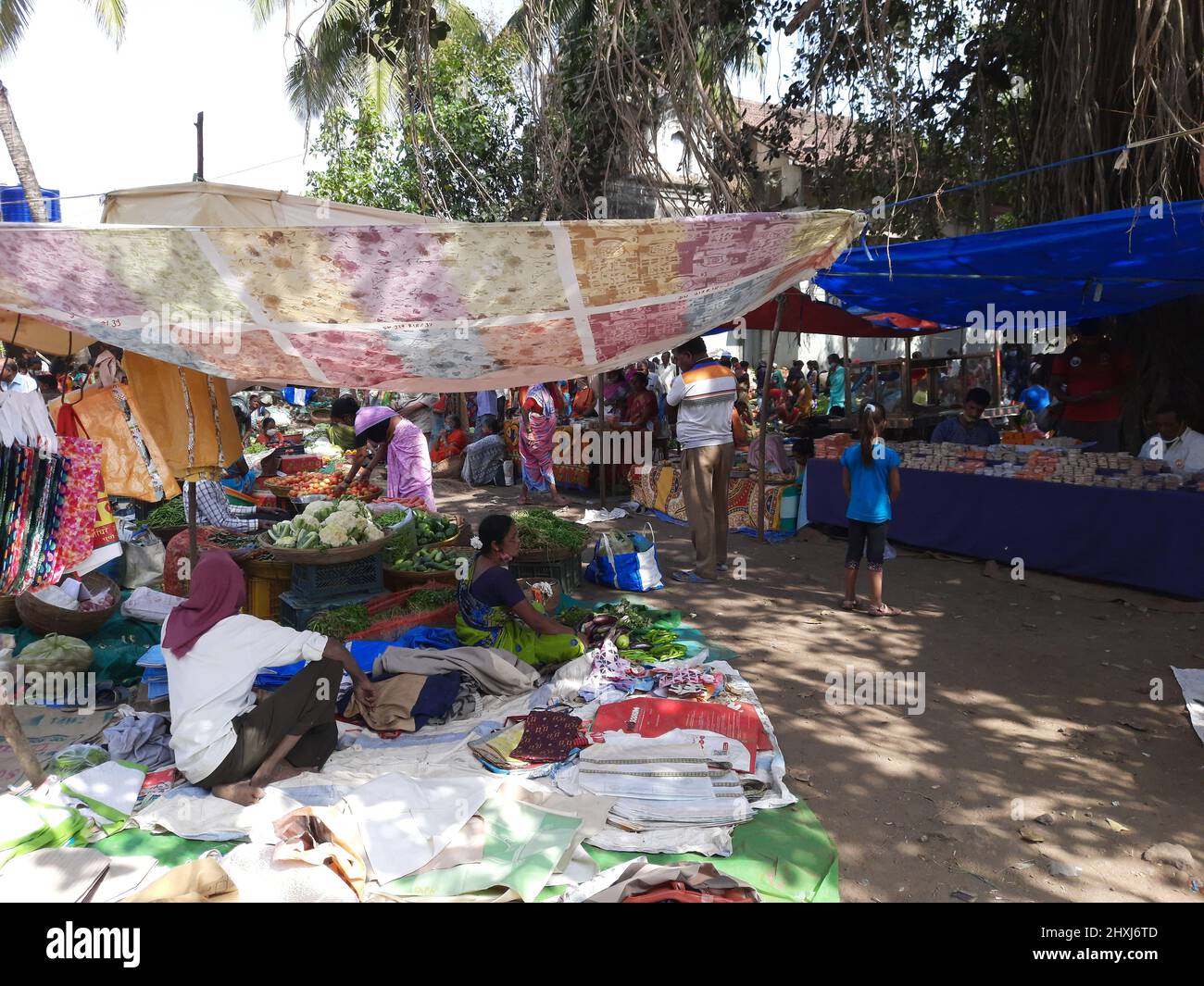 People buying vegetables at weekly market (Athavde Bazar) in village ...