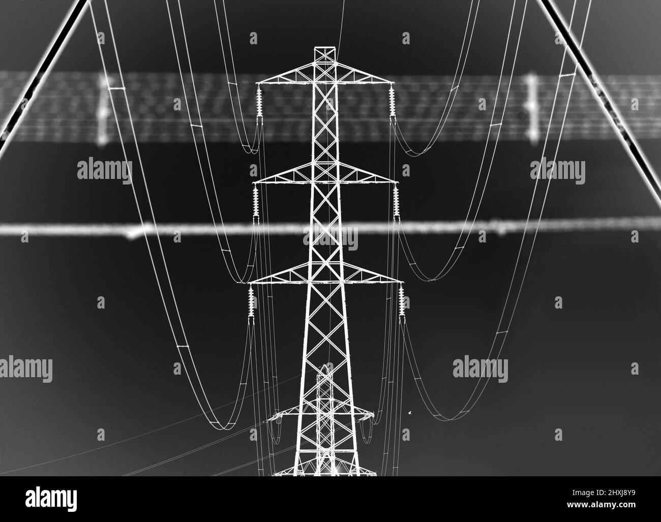 Electricity pylons in Lower Radley Village, winter morning 6 Stock ...