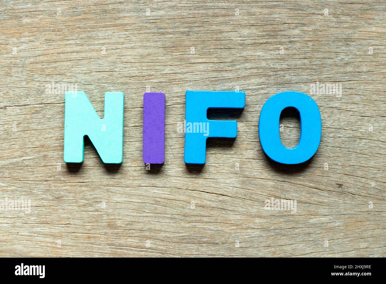 Color alphabet letter in word NIFO (abbreviation of next in first out ...