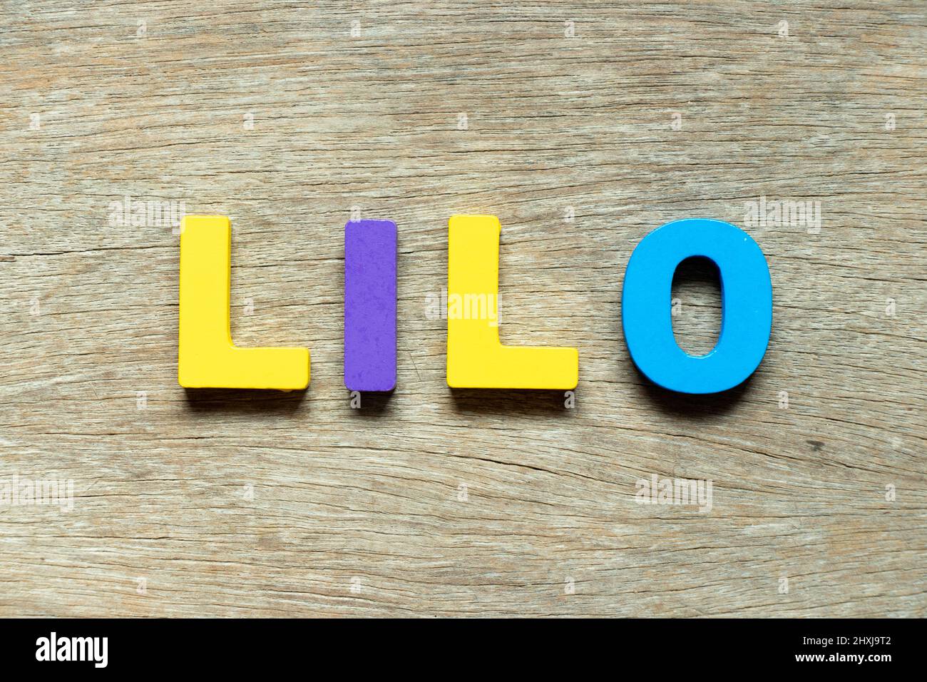 Color alphabet letter in word LILO (abbreviation of last in last out ...