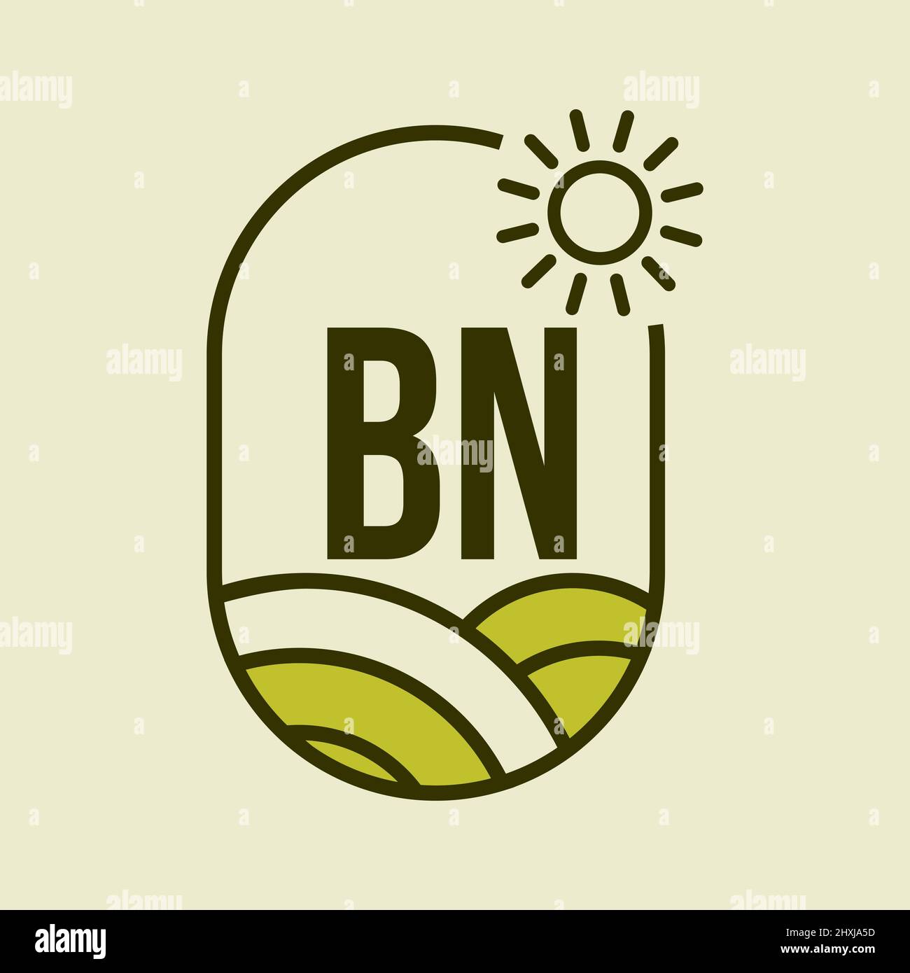Agriculture Logo On Letter BN Emblem Template. Letter BN Agro Farm ...