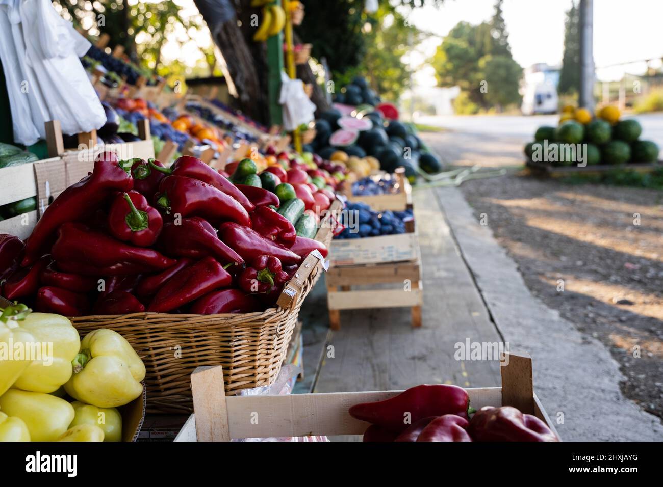 Vegetable and fruit street store by a roadside. Montenegro Stock Photo ...