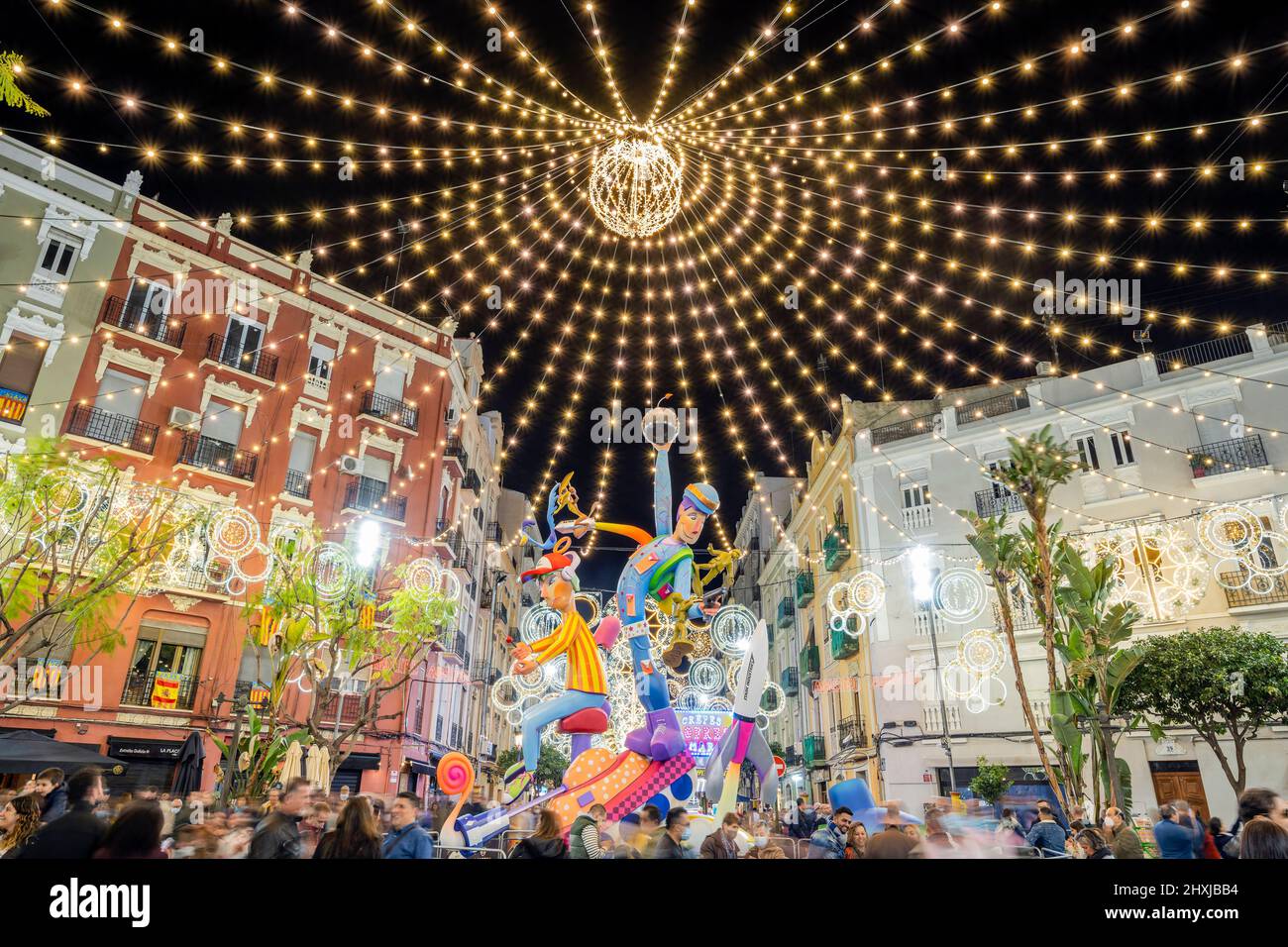 Night view of giant sculptures in Ruzafa or Russafa ward during the ...