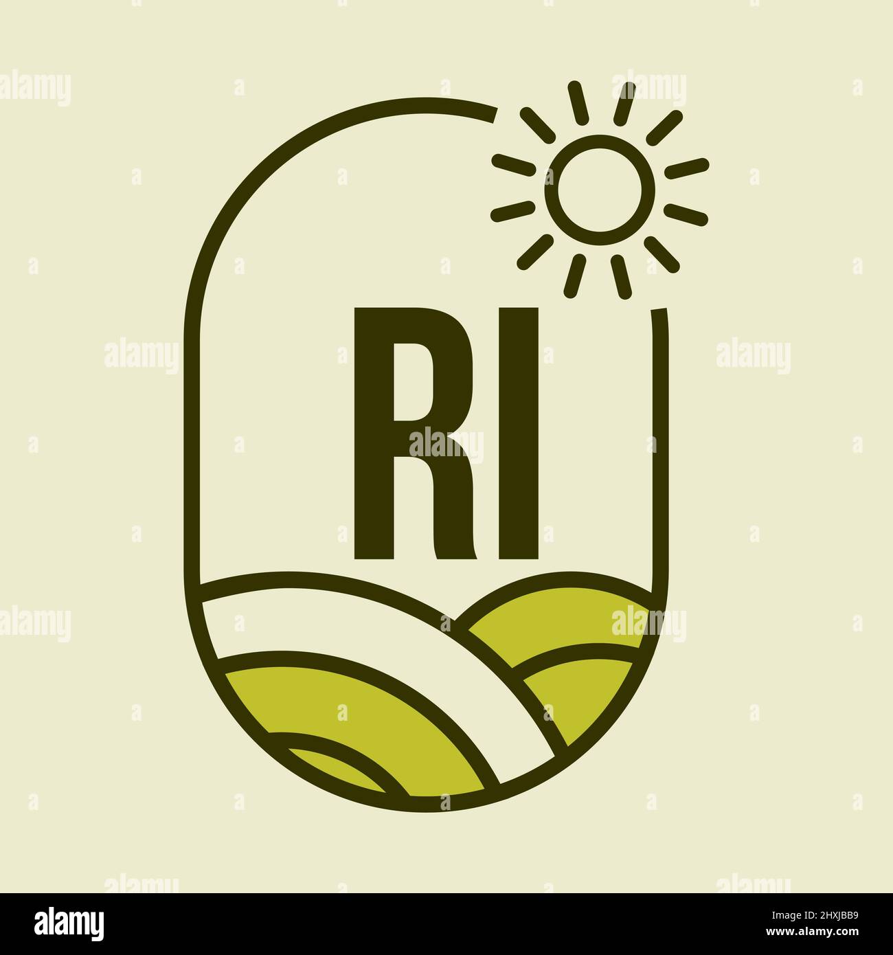 Agriculture Logo On Letter RI Emblem Template. Letter RI Agro Farm ...