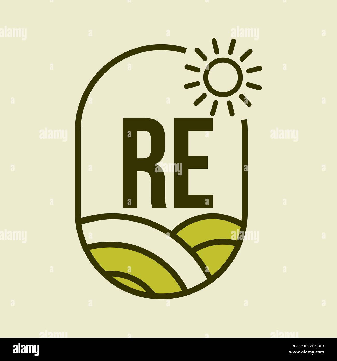 Agriculture Logo On Letter RE Emblem Template. Letter RE Agro Farm ...