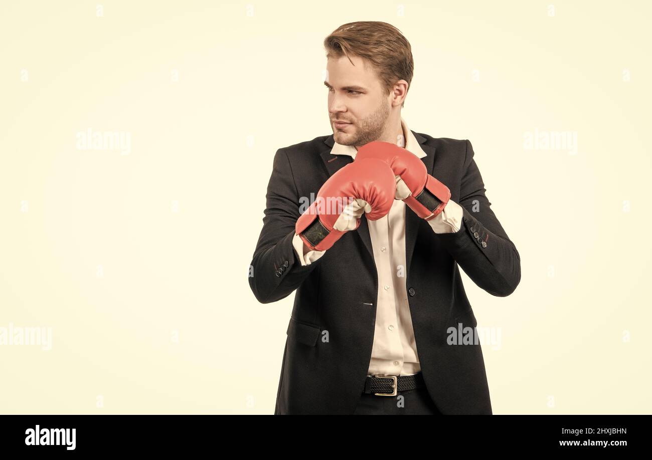 Be ready to fight. Professional man in fighting position. Business ...