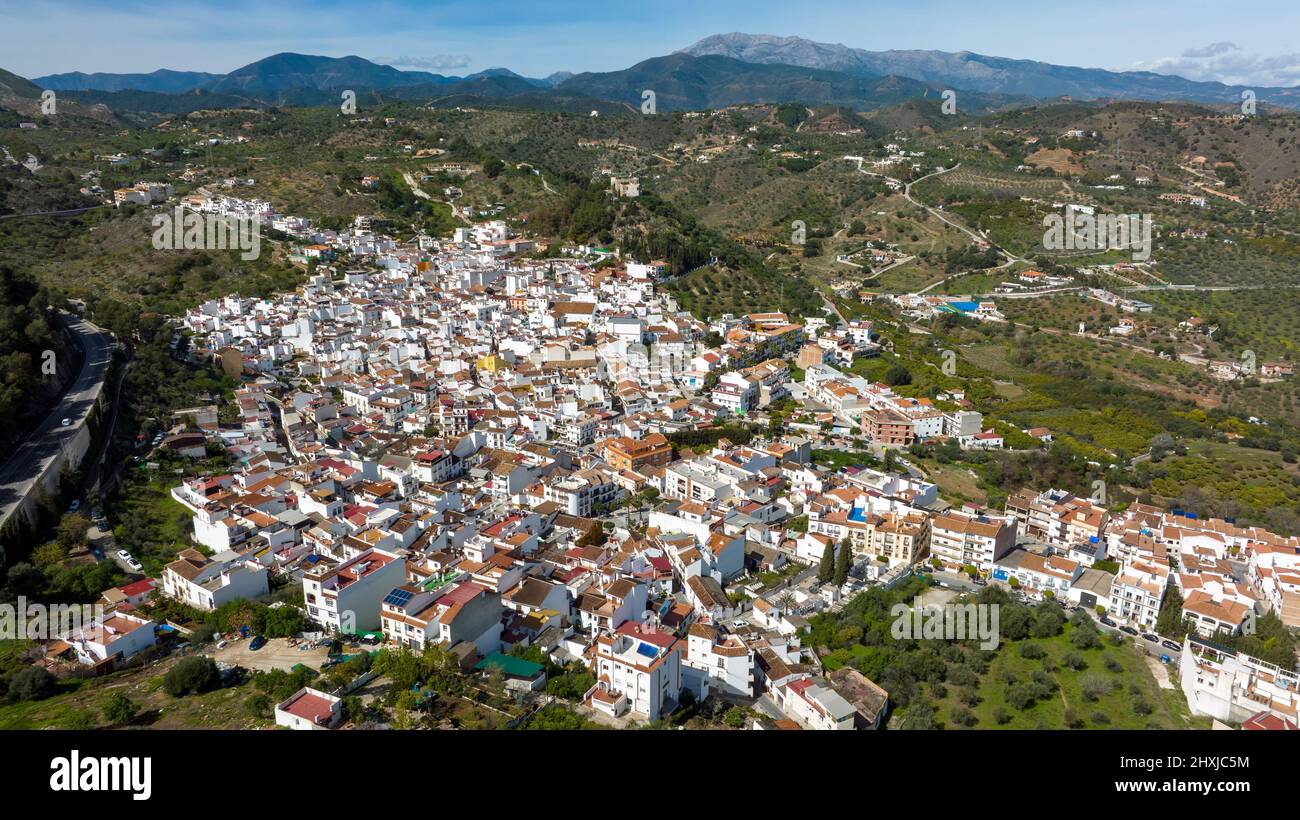 aerial view of the municipality of Monda in the province of Malaga ...