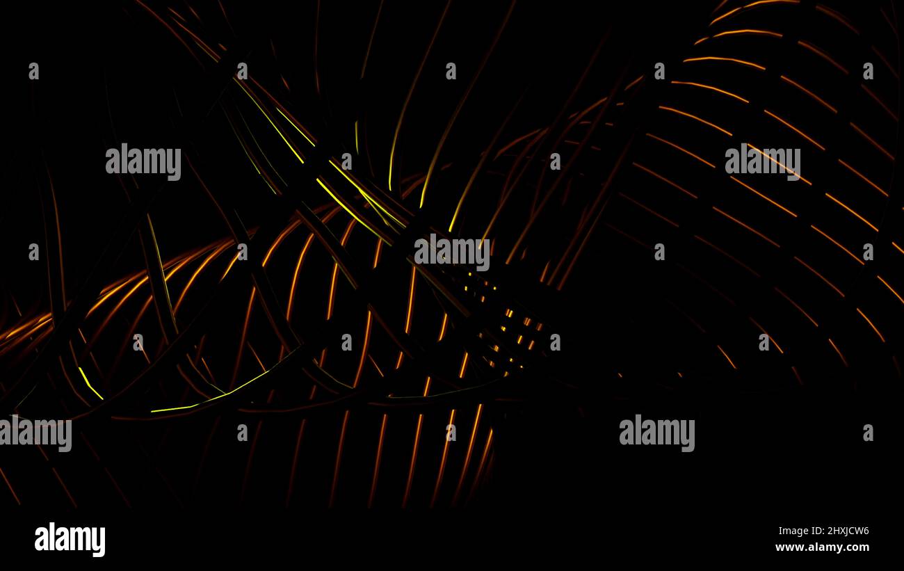 Abstract golden spiral elements creating a corridor effect on a black ...
