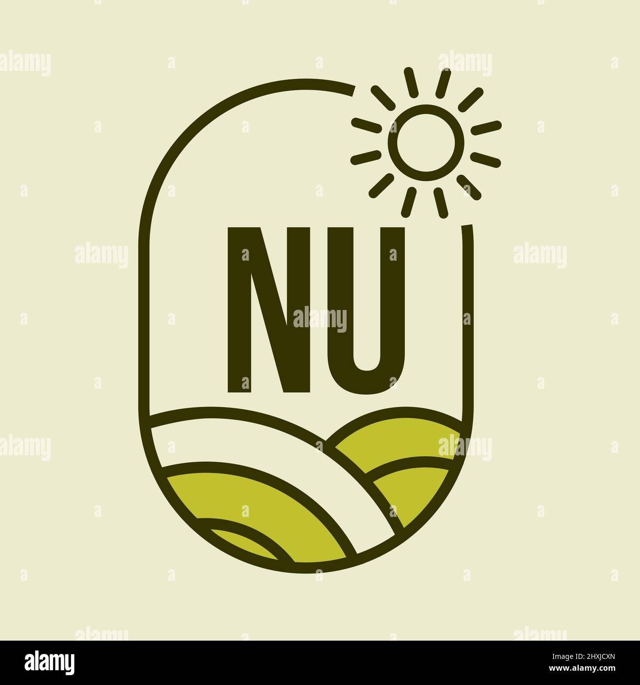 Agriculture Logo On Letter NU Emblem Template. Letter NU Agro Farm ...