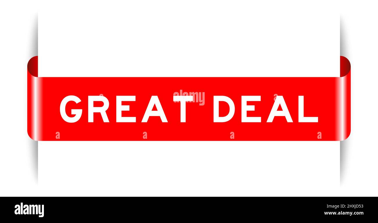 Red color inserted label banner with word great deal on white ...
