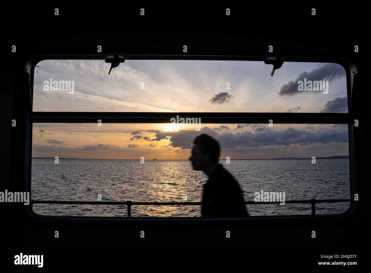 View from inside a Southend Pier Railway train carriage looking out ...