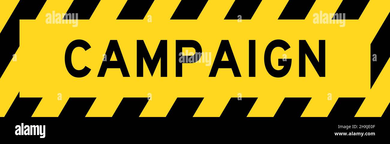 Yellow and black color with line striped label banner with word ...