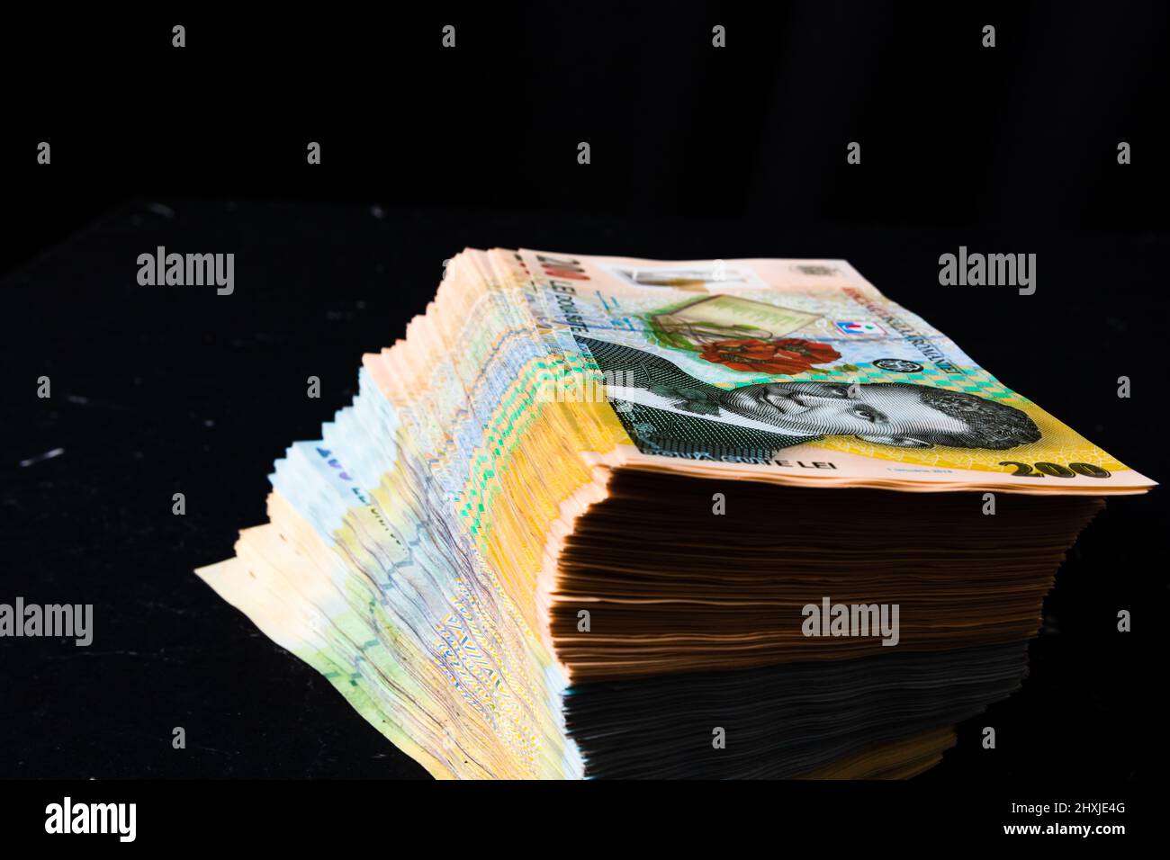 Stack of LEI Romanian money. RON Leu Money European Currency Stock ...