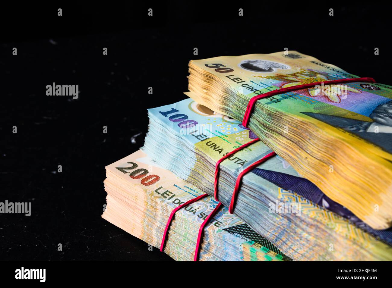 Stack of LEI Romanian money. RON Leu Money European Currency Stock ...