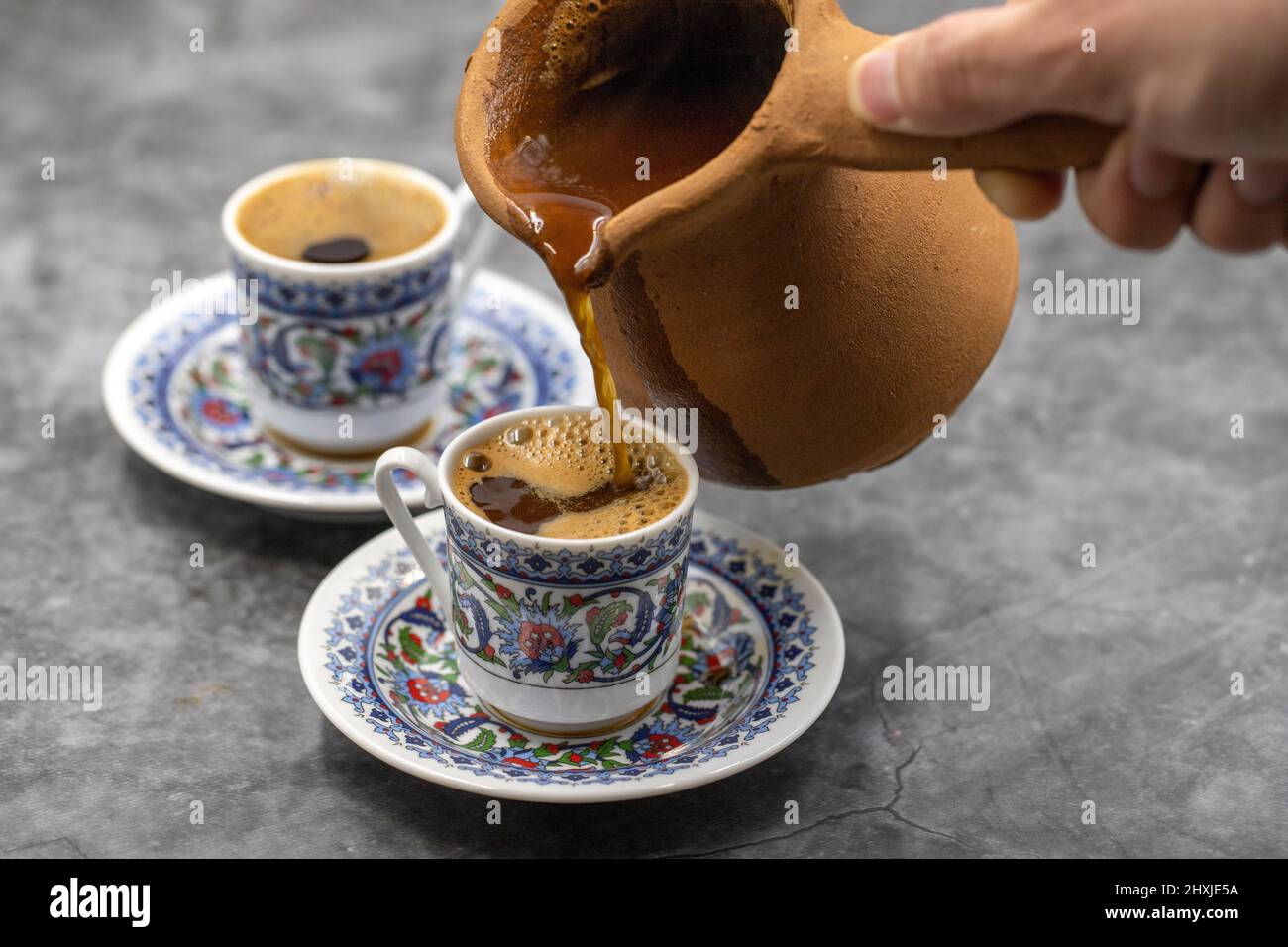 Turkish coffee on a dark background. Traditional Turkish cuisine flavor ...