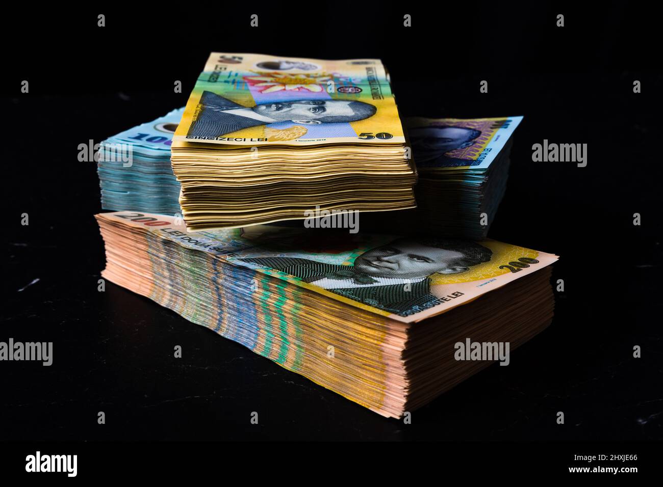 Stack of LEI Romanian money. RON Leu Money European Currency Stock ...