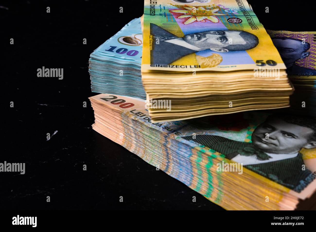 Stack of LEI Romanian money. RON Leu Money European Currency Stock ...