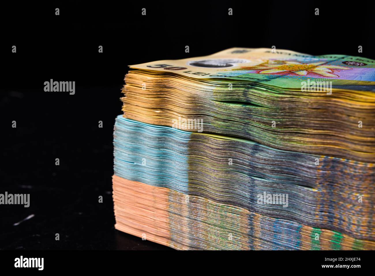 Stack of LEI Romanian money. RON Leu Money European Currency Stock ...