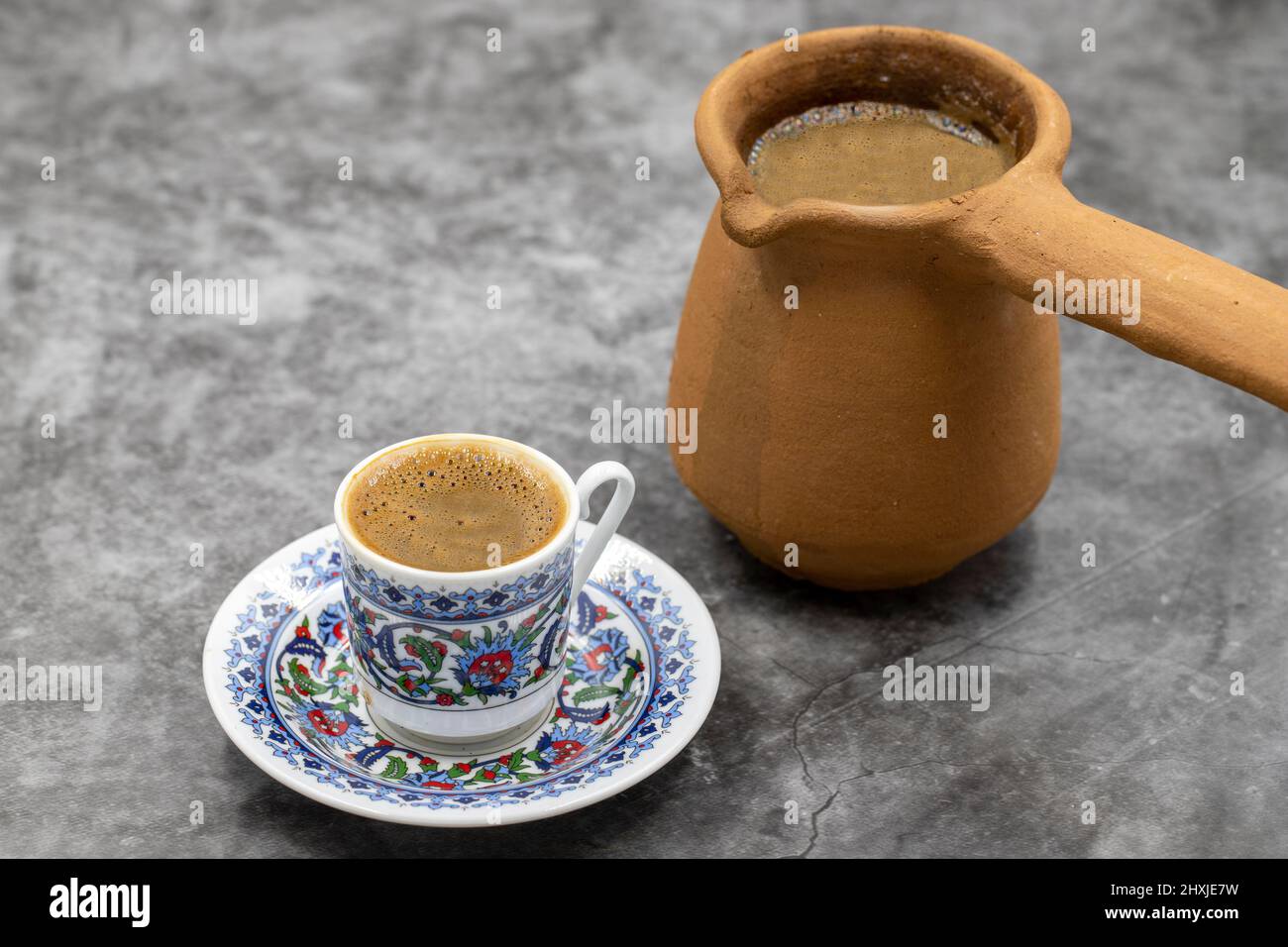 Turkish coffee on a dark background. Traditional Turkish cuisine flavor ...