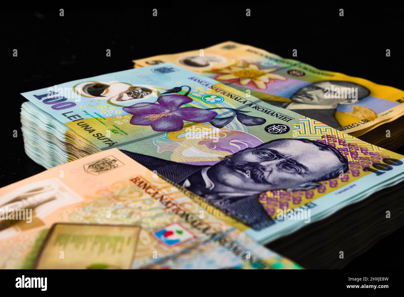 Stack of LEI Romanian money. RON Leu Money European Currency Stock ...