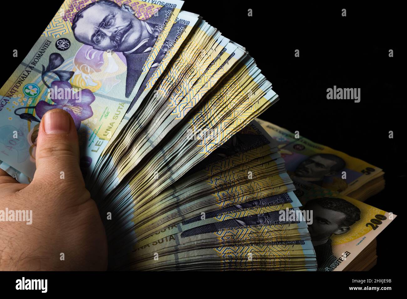 Stack of LEI Romanian money. RON Leu Money European Currency Stock ...