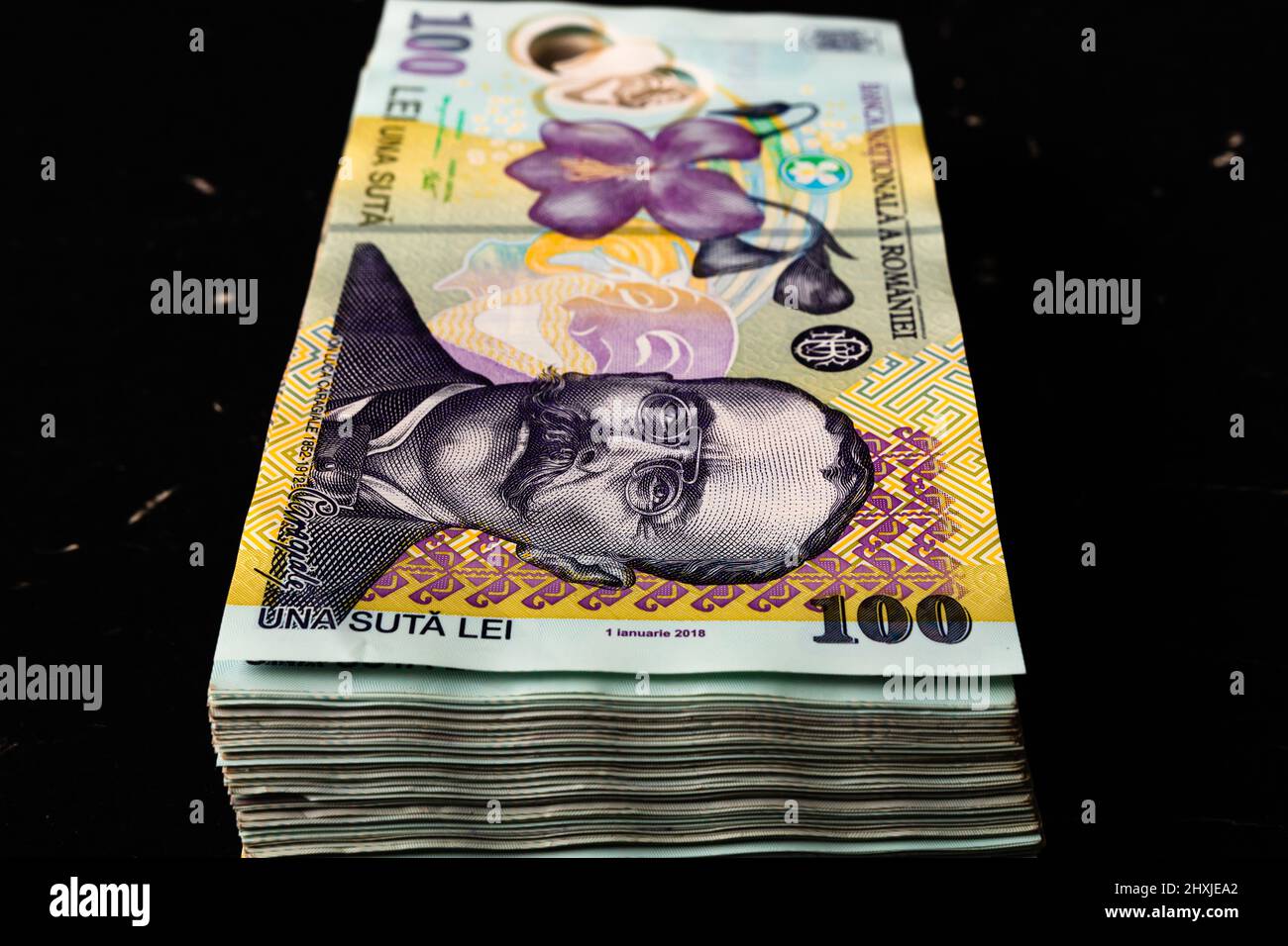 Stack of LEI Romanian money. RON Leu Money European Currency Stock ...