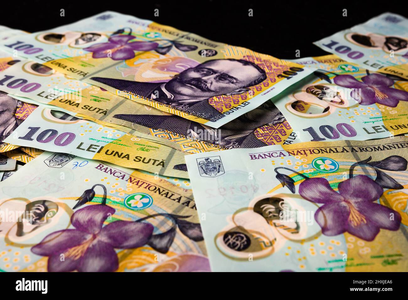 Stack of LEI Romanian money. RON Leu Money European Currency Stock ...