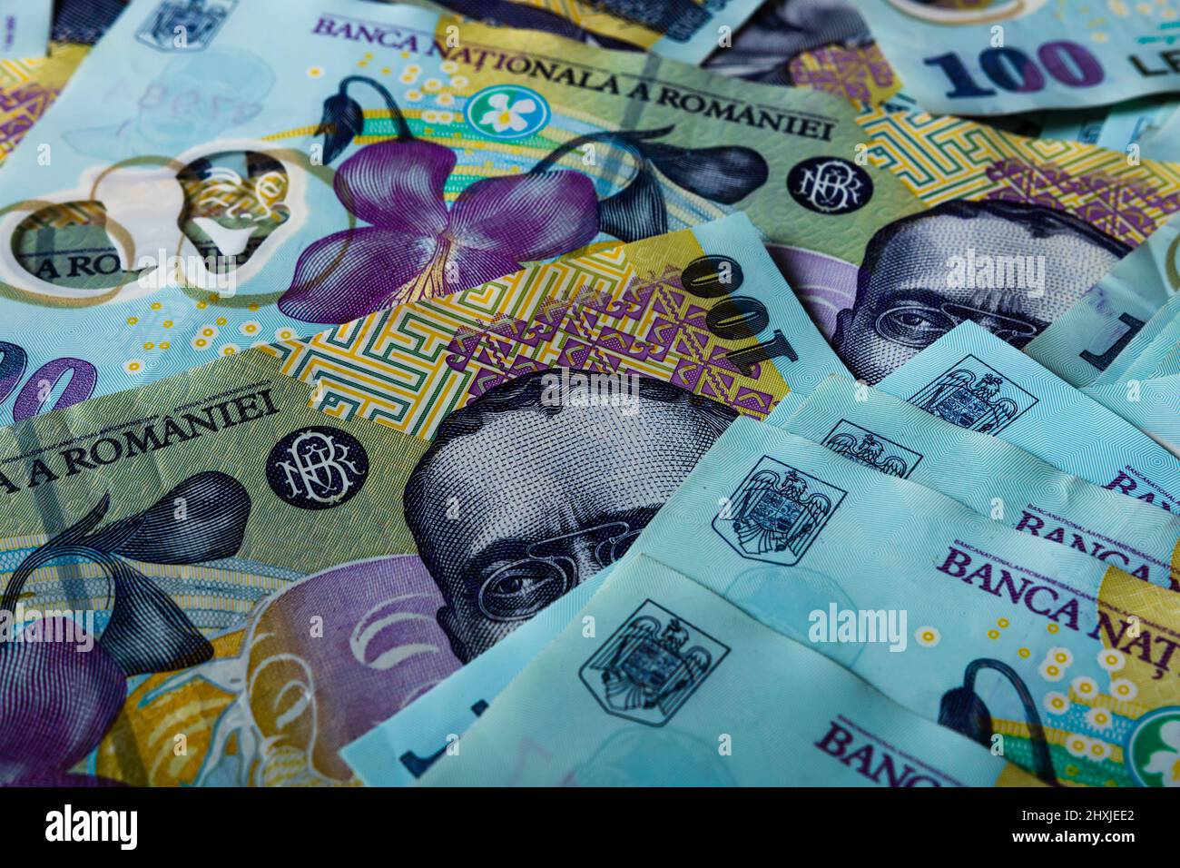 Stack of LEI Romanian money. RON Leu Money European Currency Stock ...