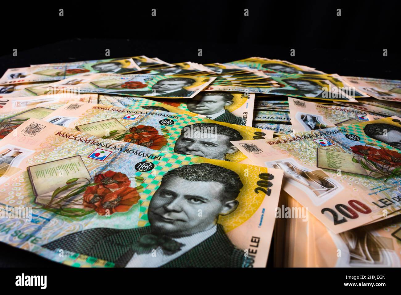 Stack of LEI Romanian money. RON Leu Money European Currency Stock ...