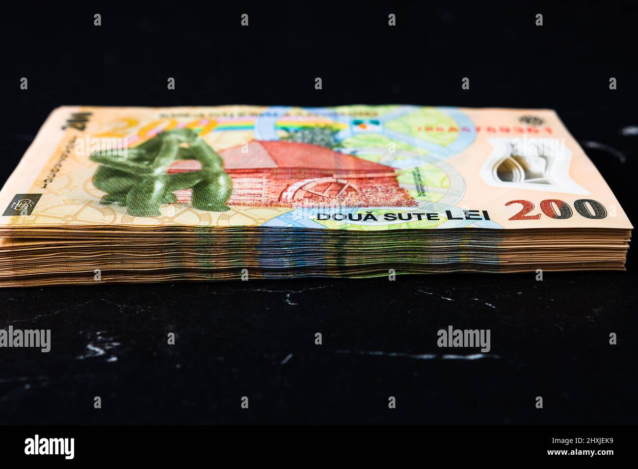 Stack of LEI Romanian money. RON Leu Money European Currency Stock ...