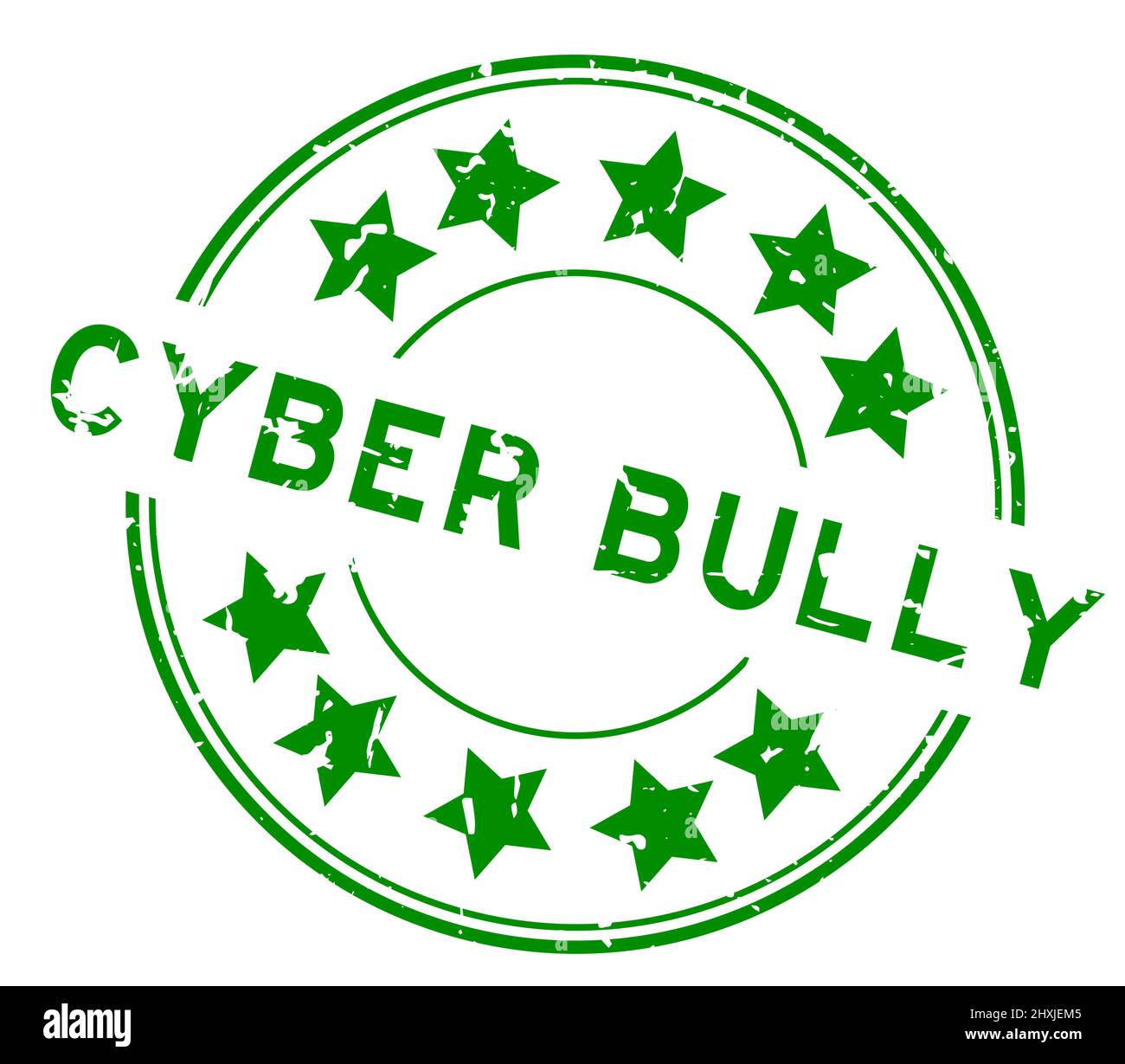 Grunge green cyber bully word with star icon round rubber seal stamp on ...