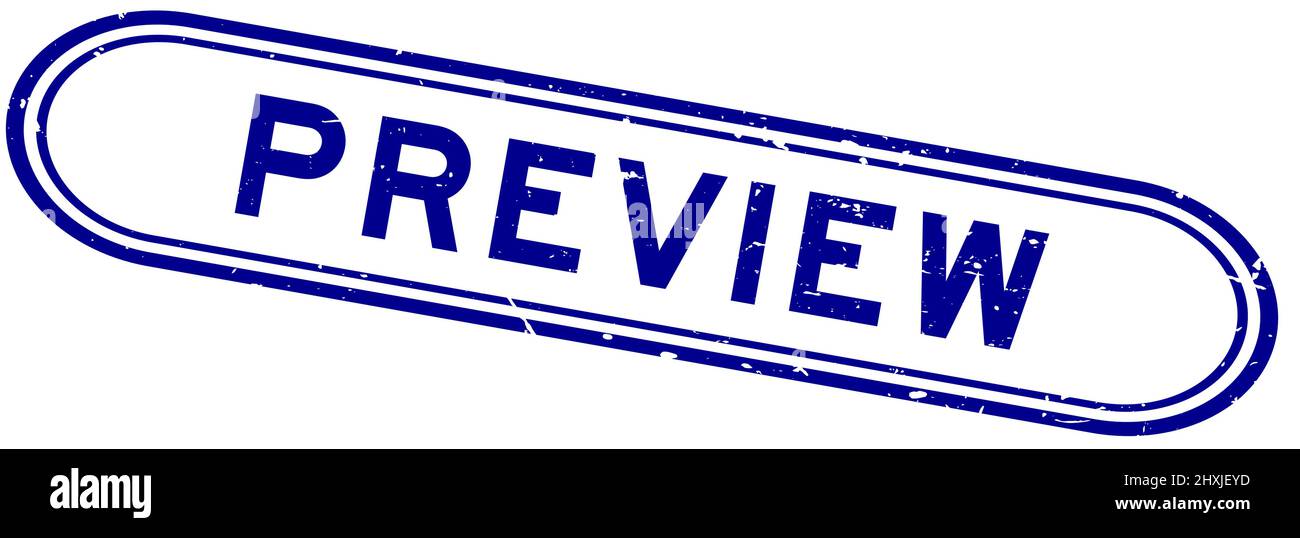 Grunge blue preview word rubber seal stamp on white background Stock ...