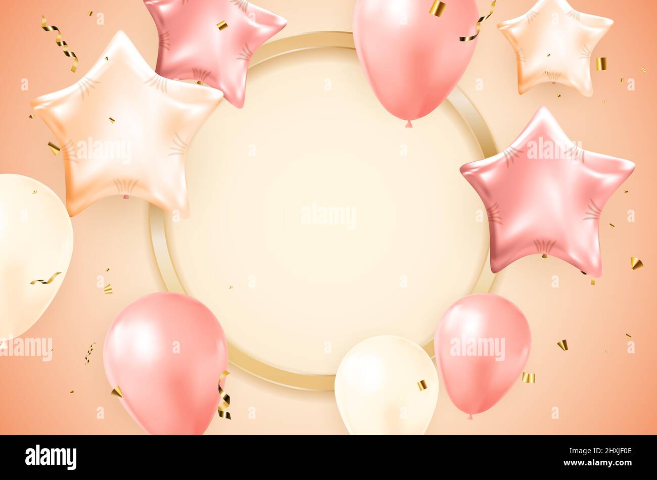 Happy Birthday congratulations banner design with Confetti, Balloons ...