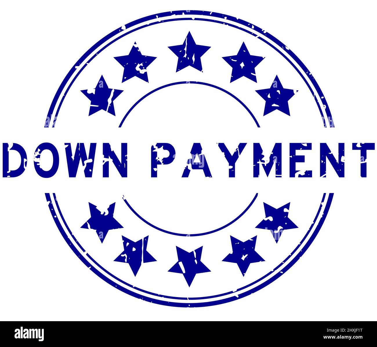 Grunge blue down payment word with star icon round rubber seal stamp on ...