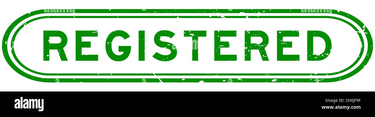 Grunge green registered word rubber seal stamp on white background ...