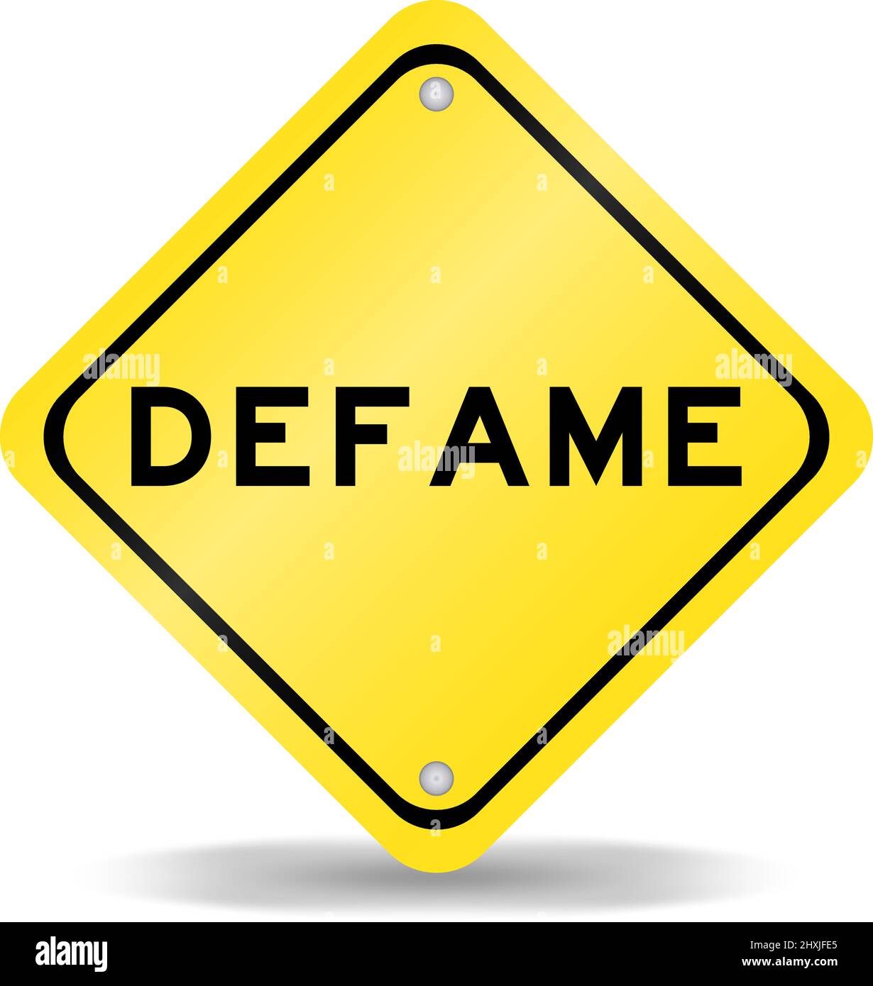 Yellow color transportation sign with word defame on white background ...