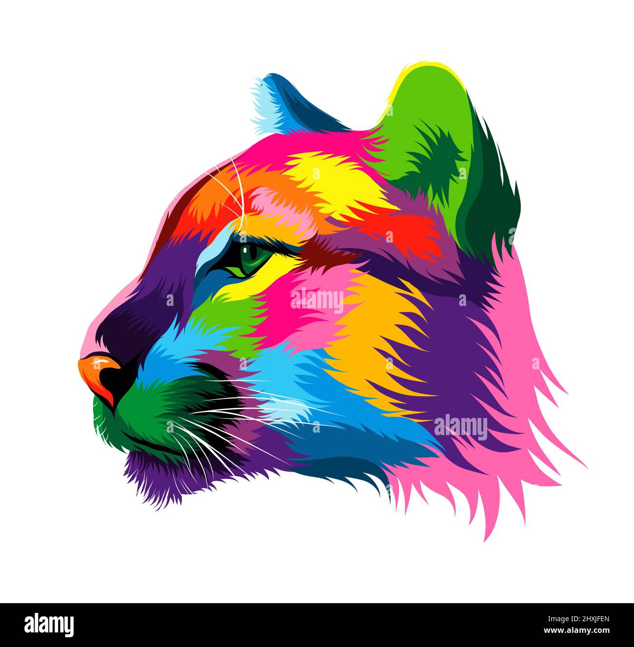Abstract puma, cougar head portrait from multicolored paints. Colored ...