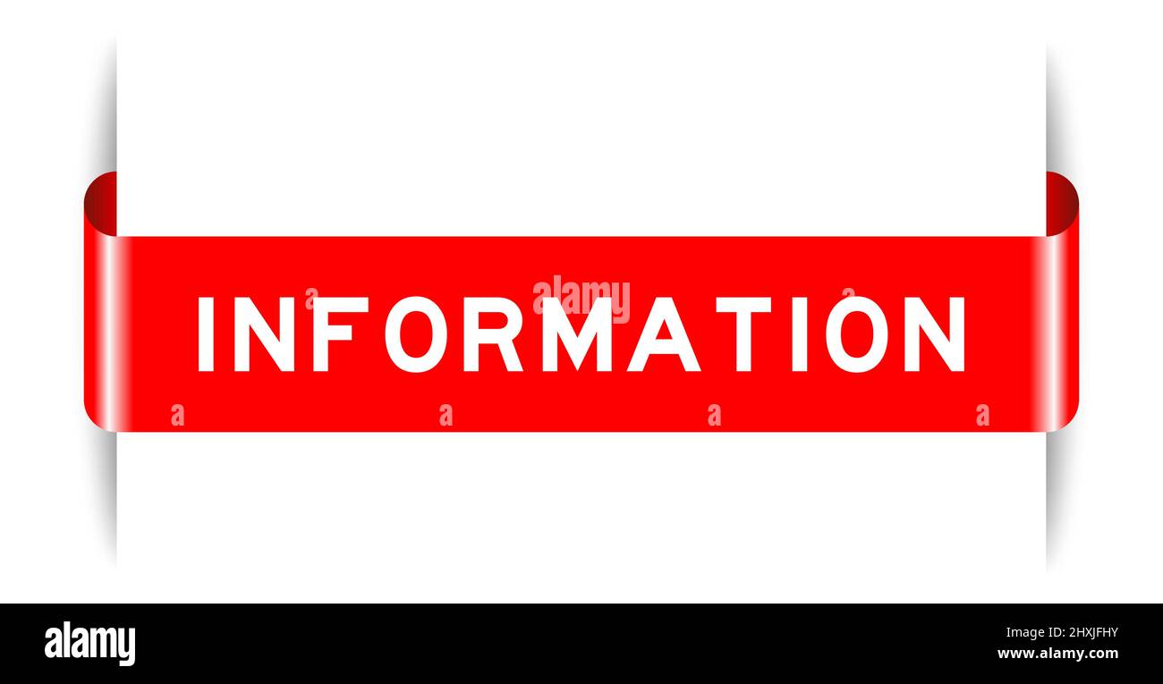 Red color inserted label banner with word information on white ...