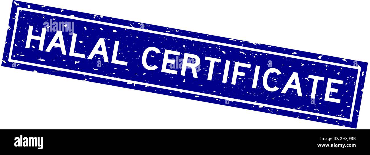Grunge blue halal certificate word square rubber seal stamp on white ...