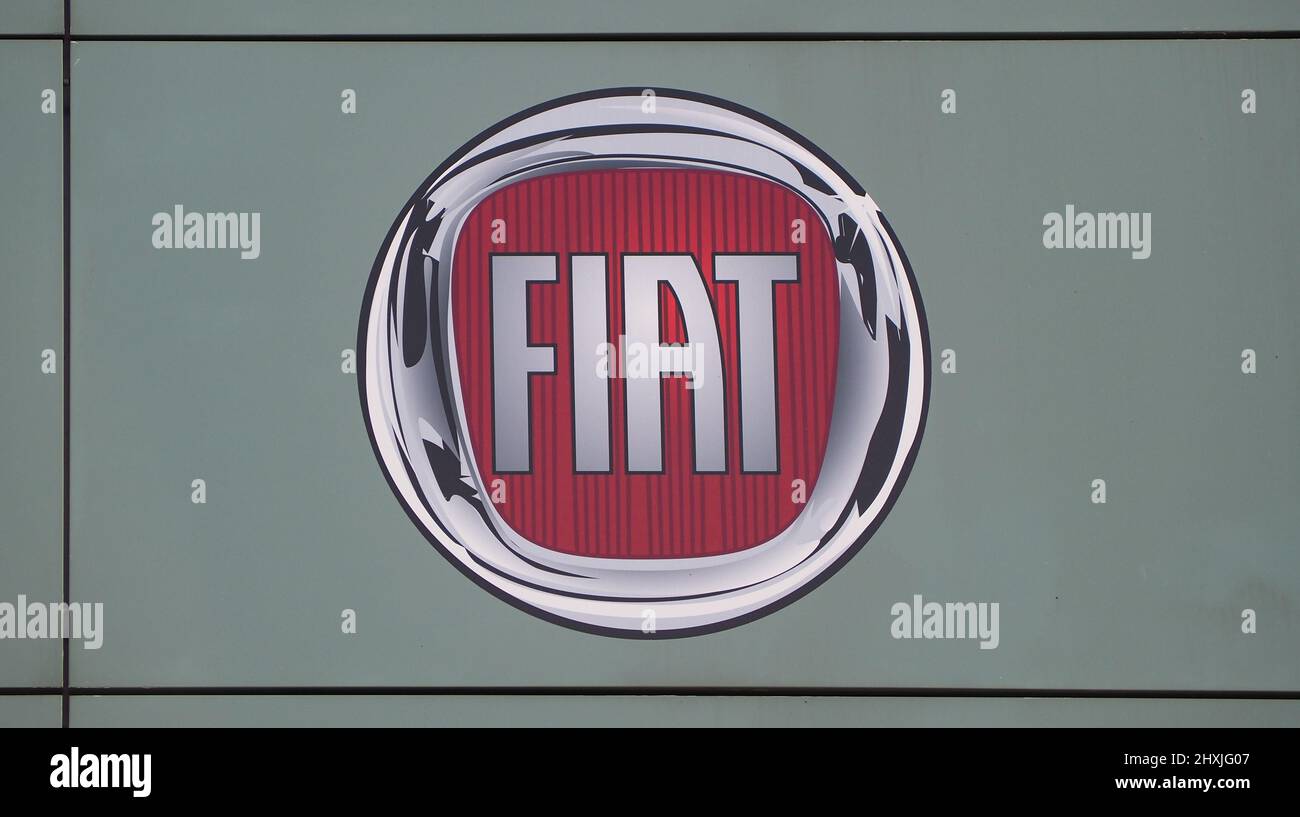 TURIN, ITALY - CIRCA FEBRUARY 2022: Fiat car dealer storefront sign ...