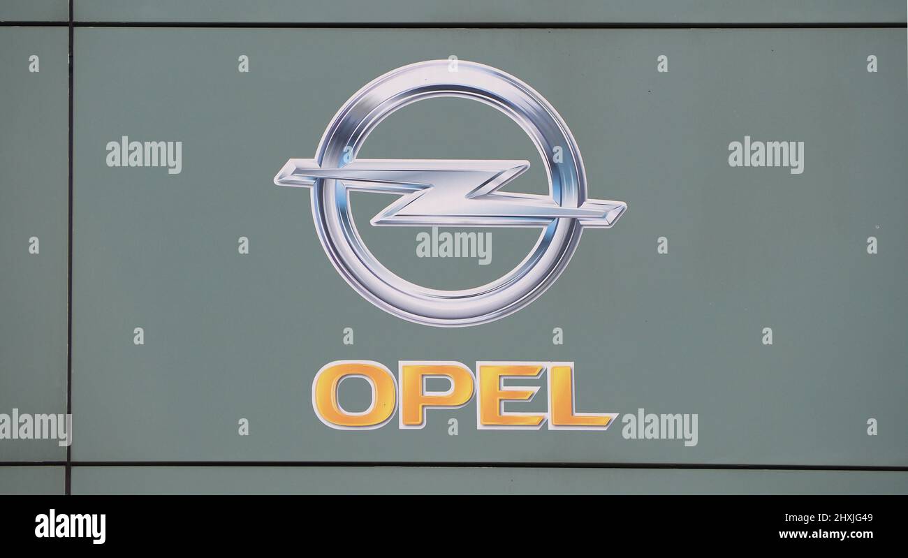 BERLIN, GERMANY - CIRCA FEBRUARY 2022: Opel car dealer storefront sign ...